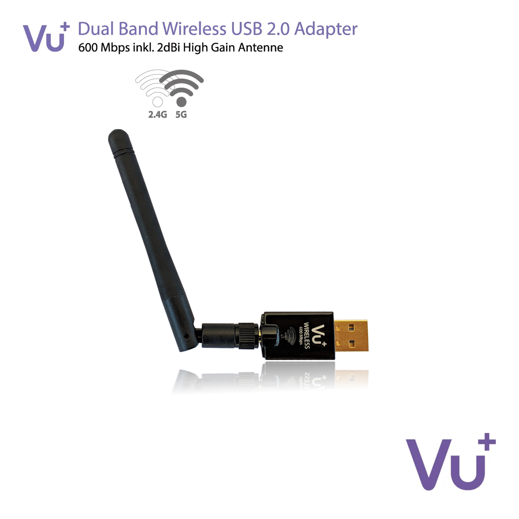 VU+® Dual Band Wireless USB 2.0 Adapter 600 Mbps inkl. Antenne